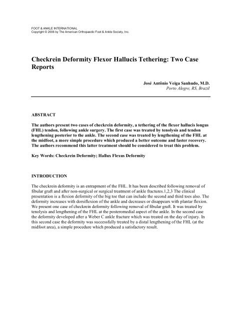 Checkrein deformity flexor hallucis tethering - Clinicadope.net
