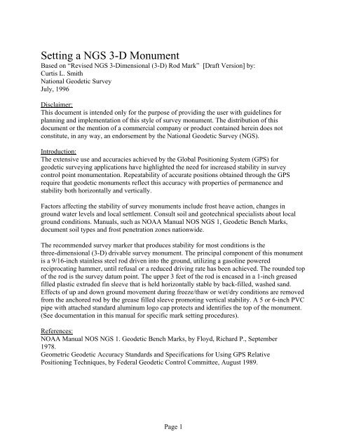 Setting a NGS 3-D Monument, July 1996 - NOAA Tides and Currents