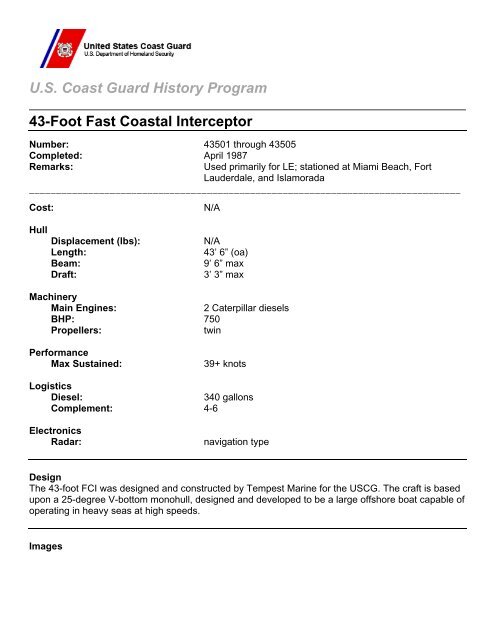 U.S. Coast Guard History Program 43-Foot Fast Coastal Interceptor