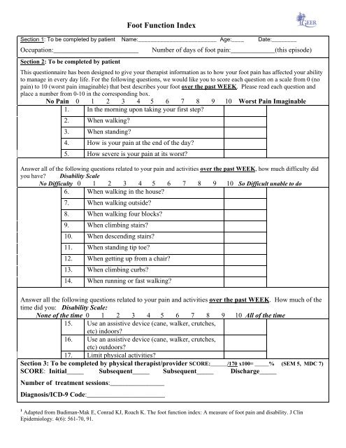 Foot Function Index Secti