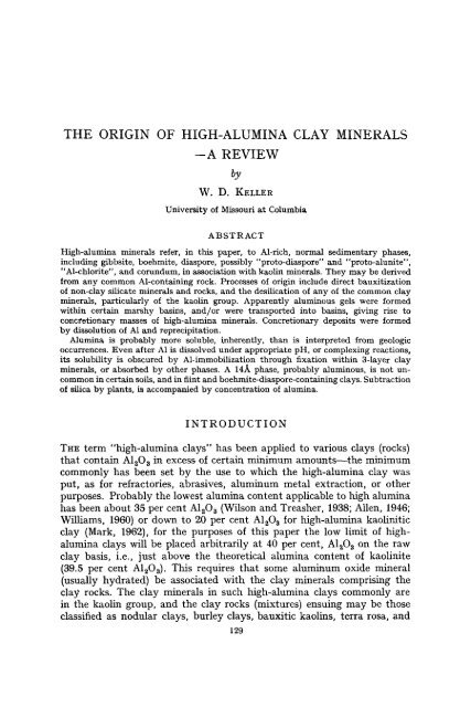 the origin of high-alumina clay minerals - Clay Minerals Society