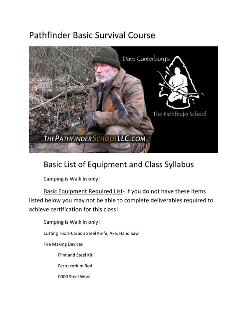 Pathfinder Basic Survival Course - The Pathfinder School, LLC