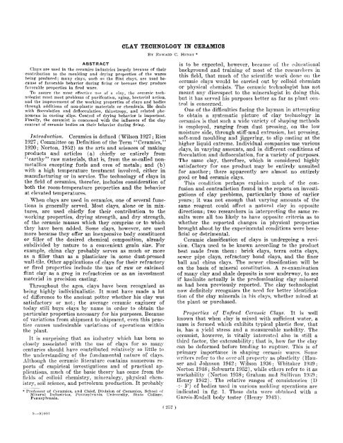 CLAY TECHNOLOGY IN CERAMICS - Clay Minerals Society