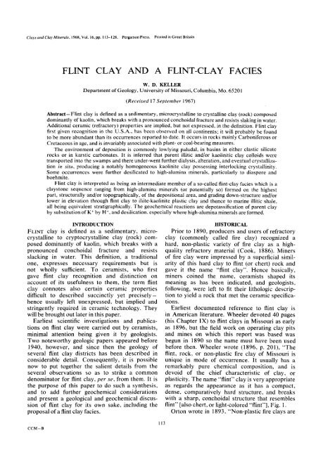 FLINT CLAY AND A FLINT-CLAY FACIES - Clay Minerals Society