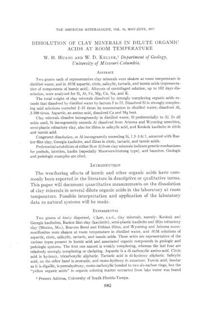 DISSOLUTION OF CLAY MINERALS IN DILUTE ORGANIC ACIDS ...