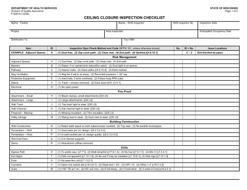 Ceiling Closure Inspection Checklist-F-00014 - Wisconsin ...