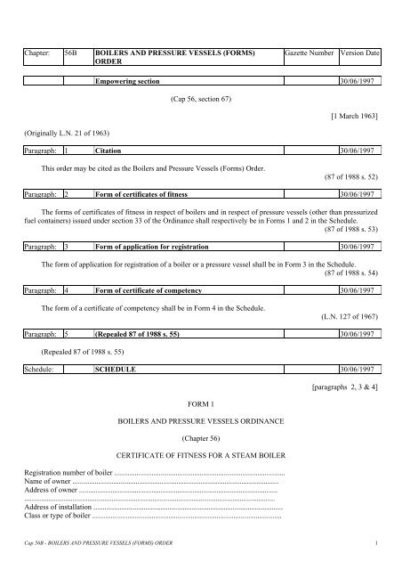 Cap 56B - BOILERS AND PRESSURE VESSELS (FORMS) ORDER