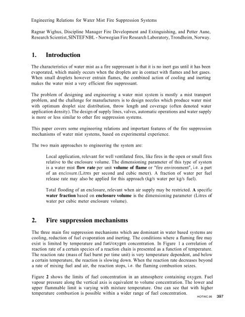 Engineering Relations for Water Mist Fire Suppression Systems