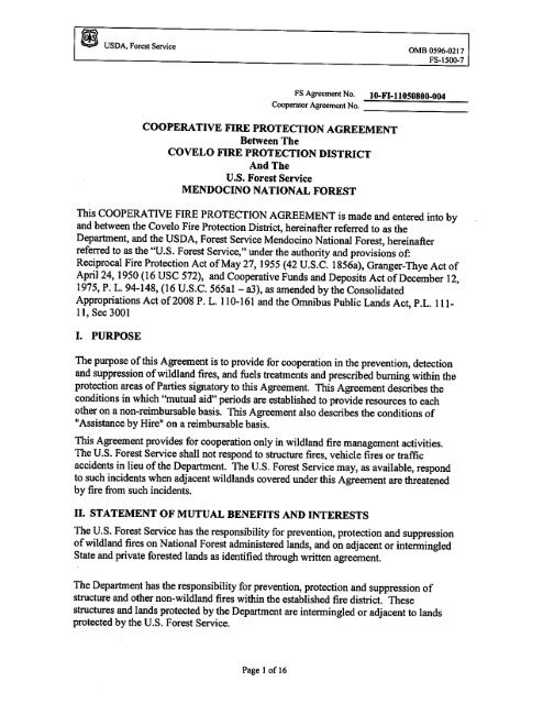 This COOPERATIVE FIRE PROTECTION AGREEMENT is made ...