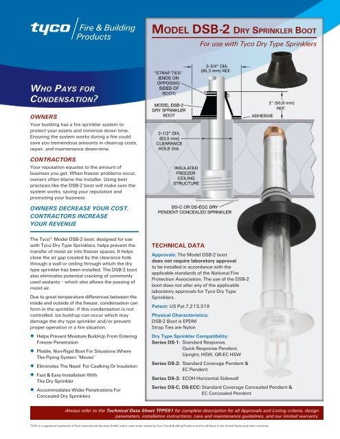 model dsb-2 dry sprinkler boot - Tyco Fire Products