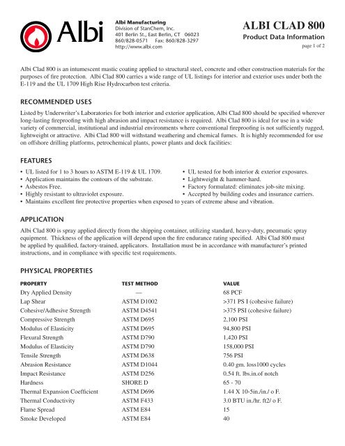 ALBI Clad 800 Product Data Information Flyer - Albi Manufacturing