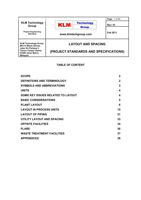 layout and spacing (project standards and specifications) - KLM ...