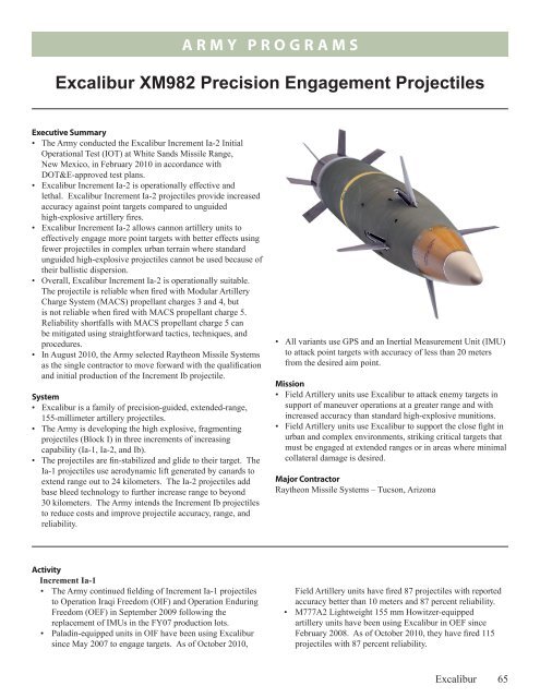 Excalibur XM982 Precision Engagement Projectiles - DOT&E
