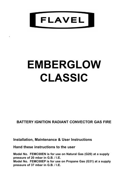 Flavel Emberglow ESC Installation & User Manual - BFM Europe