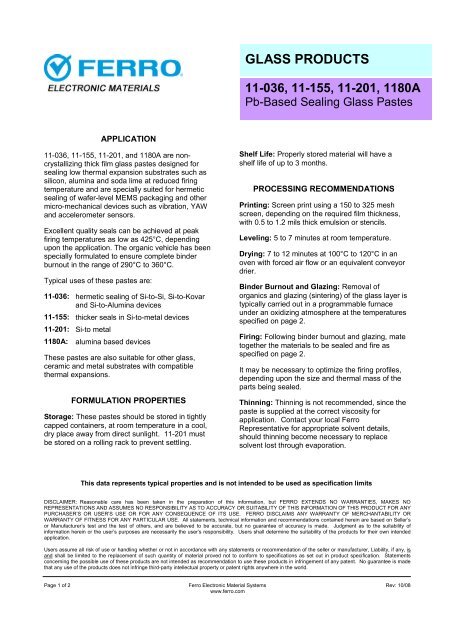 GLASS PRODUCTS - Ferro