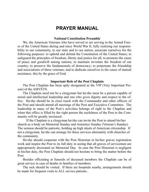 Chaplains Prayer and Guide Book - AmVets Post 35