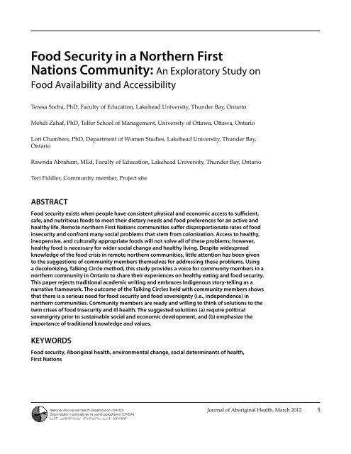 Food Security in a Northern First Nations Community - National ...