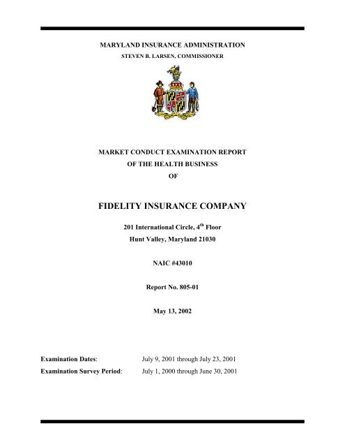 fidelity insurance company - Maryland Insurance Administration