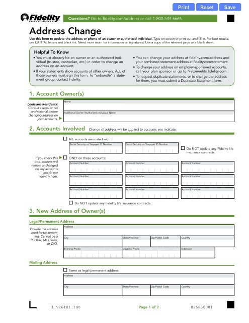 download the Address Change Form (PDF) . This page - Fidelity