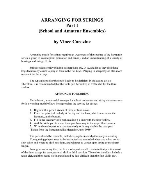 ARRANGING FOR STRINGS Part I - Vince Corozine Music