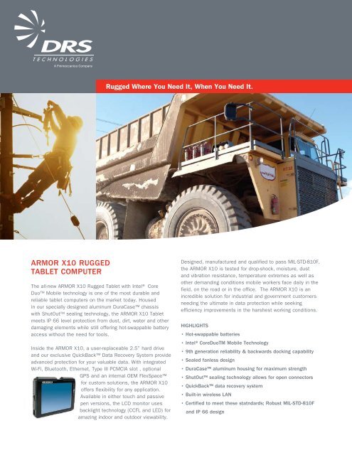 ARMOR X10 RUGGED TABLET COMPUTER - DRS Tactical Systems