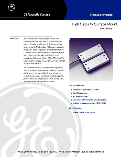 Sentrol 2700 Series High Security Magnetic Contacts