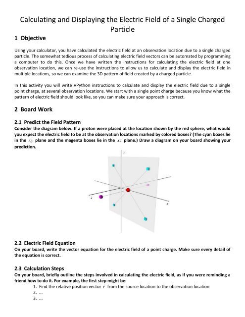 Calculating and displaying the electric field