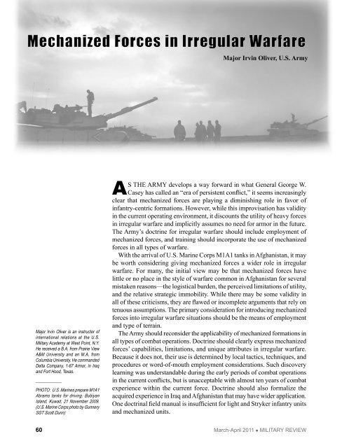 Mechanized Forces in Irregular Warfare - US Army Combined Arms ...