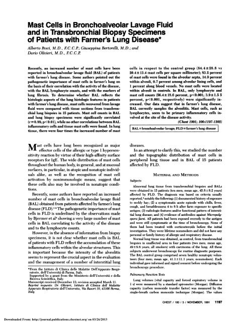 Mast Cells in Bronchoalveolar Lavage Fluid and in ... - Chest