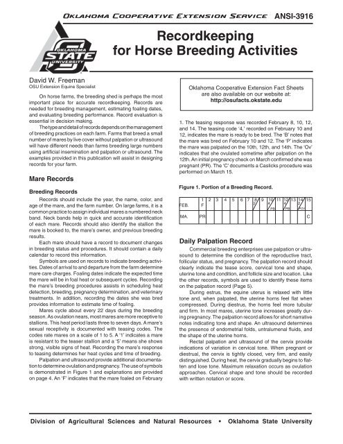 Recordkeeping for Horse Breeding Activities - OSU Fact Sheets ...