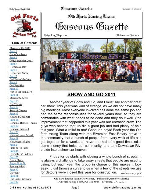 July/Aug/Sept 2011 - the Old Farts Racing Team