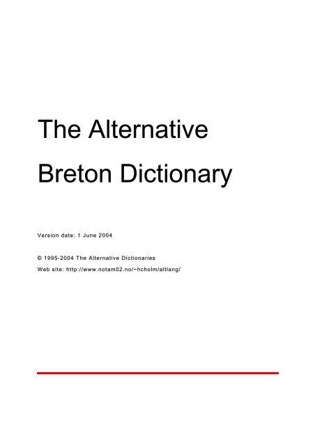 The Alternative Breton Dictionary - The Alternative Dictionaries