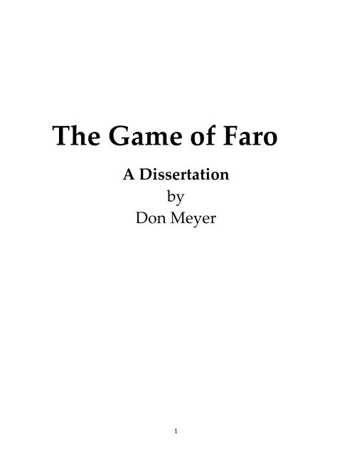 The Game of Faro - Dpmeyer.com