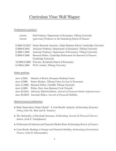 CV - of WOLF WAGNER