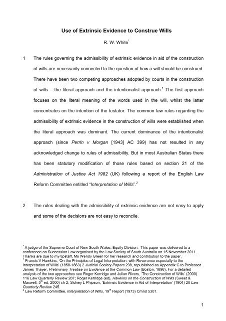 Use of Extrinsic Evidence to Construe Wills - Lawlink NSW