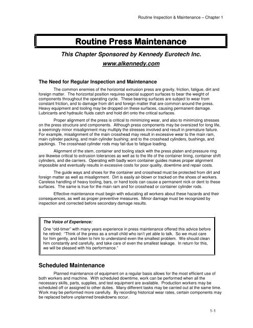 Routine Press Maintenance Routine Press Maintenance - Aluminum ...