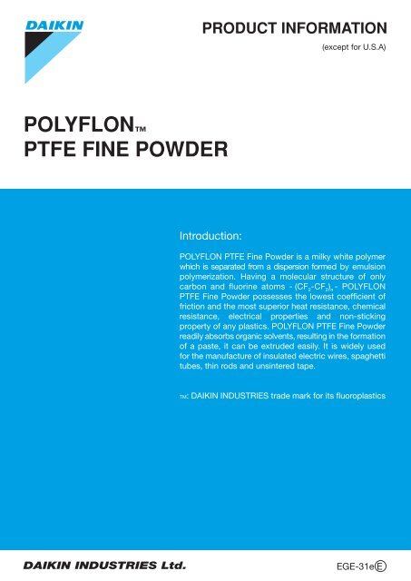 POLYFLON™ PTFE FINE POWDER - Daikin Chemical Europe GmbH