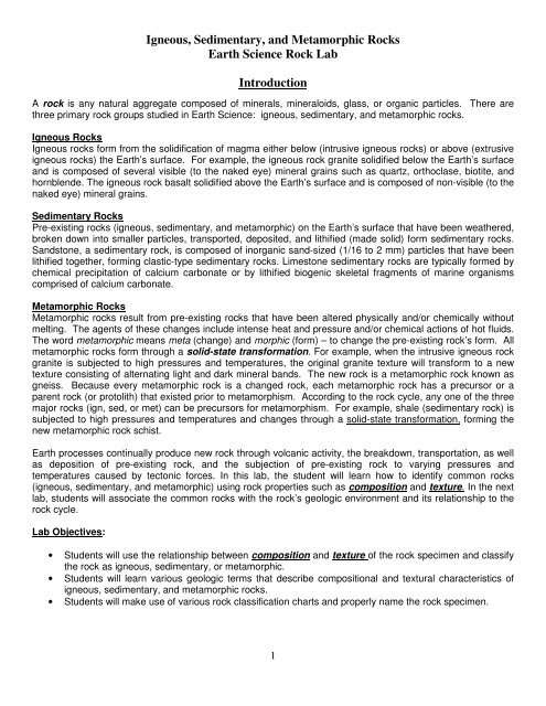 Igneous, Sedimentary, and Metamorphic Rocks Earth Science Rock ...
