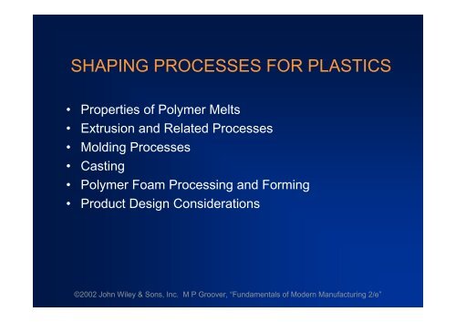 SHAPING PROCESSES FOR PLASTICS