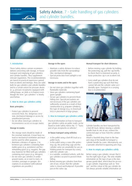 Safety Advice. 7 – Safe handling of gas cylinders and cylinder ...