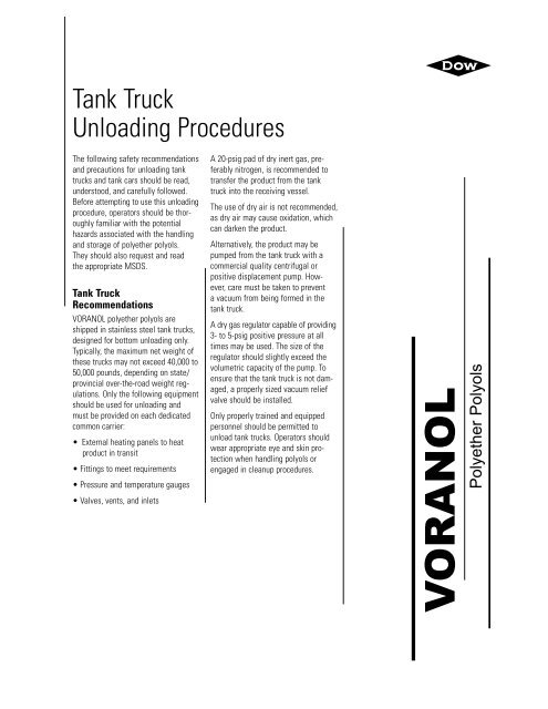 Tank Truck Unloading Procedures - The Dow Chemical Company