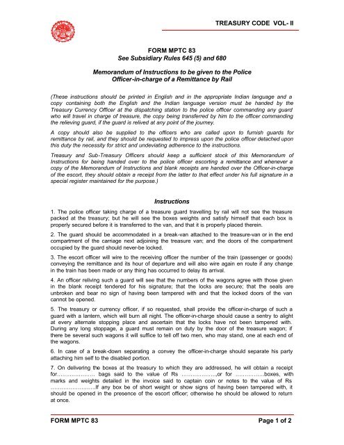TREASURY CODE VOL- II FORM MPTC 83 Page 1 ... - Mptreasury.org