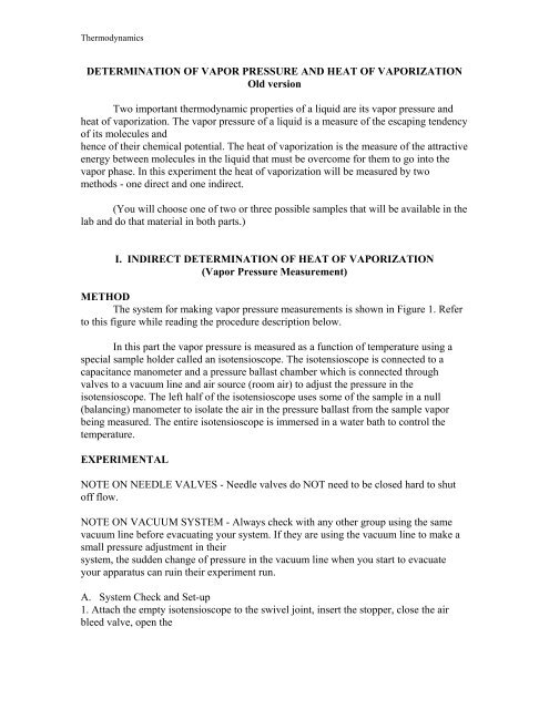 Determination of Vapor Pressure and Heat of Vaporization