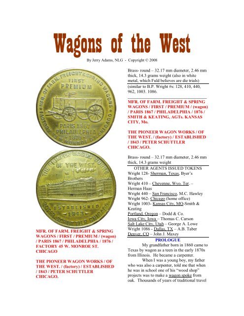 Wagons Of The West – NTCA - National Token Collectors Association