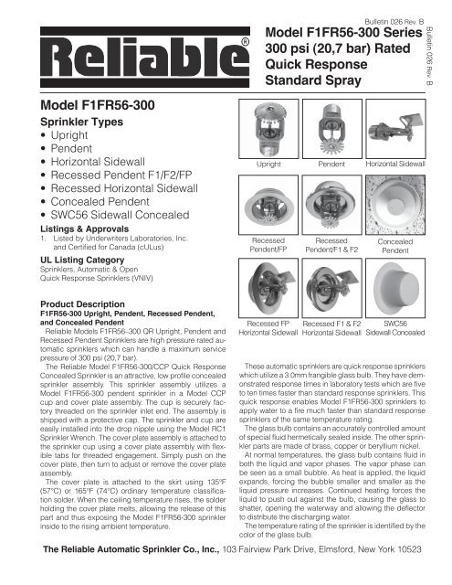 026 Rev B (PDF) - Reliable Automatic Sprinkler Co.