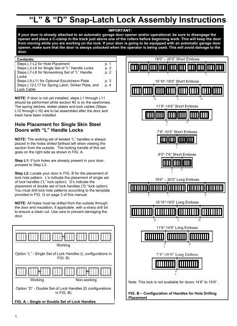 “L” & “D” Snap-Latch Lock Assembly Instructions - Clopay