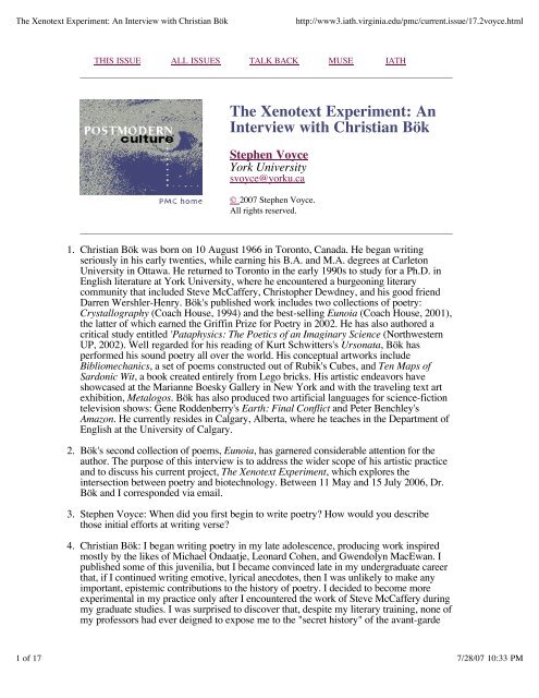 An Interview with Christian Bök - Poetry Foundation