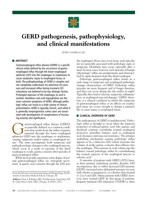 GERD Pathogenesis, Pathophysiology, And Clinical Manifestations