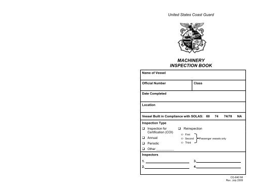 Machinery Inspection Book - U.S. Coast Guard