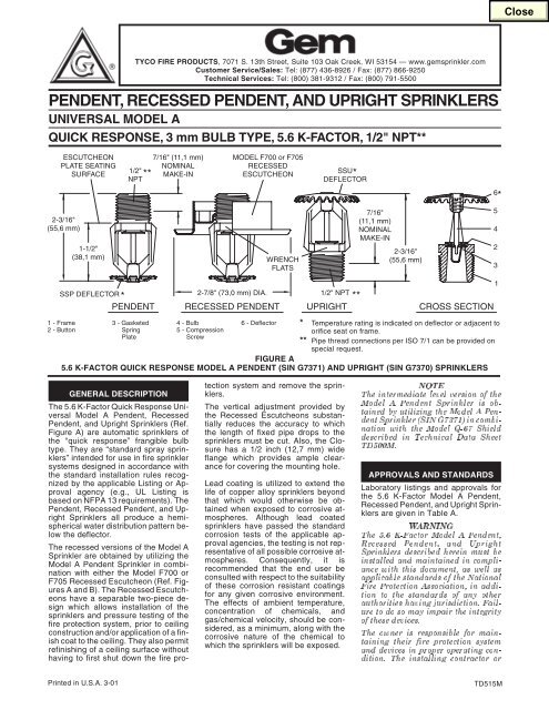 pendent, recessed pendent, and upright sprinklers - Denaploy